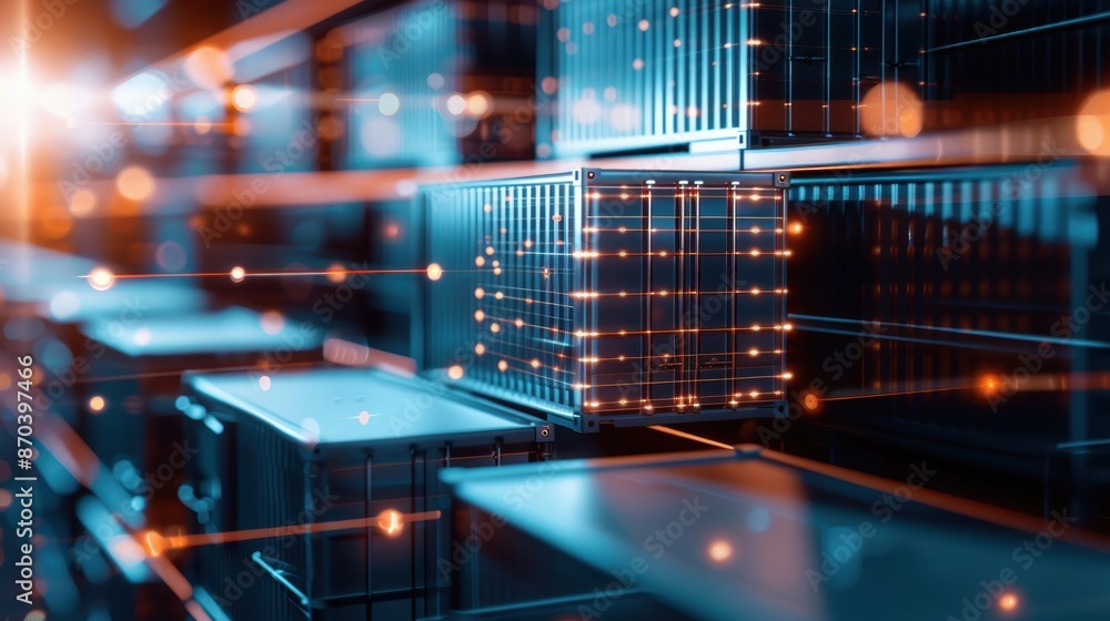 Automated logistics center, high-tech supply chain, futuristic ...