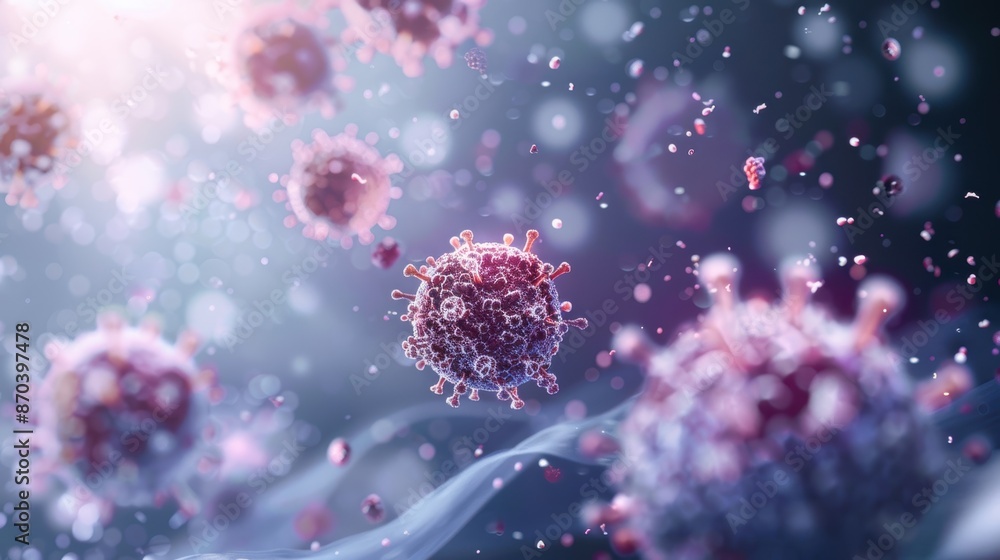 Airborne pathogens, microscopic view, floating particles, infection ...