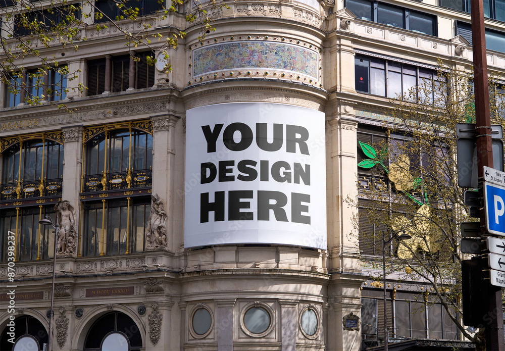 Mockup Of Customized Poster On Building Corner Stock Template | Adobe Stock