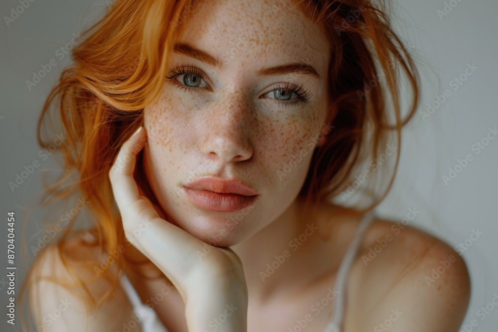 A woman with red hair and a freckled face is posing for a picture. She ...