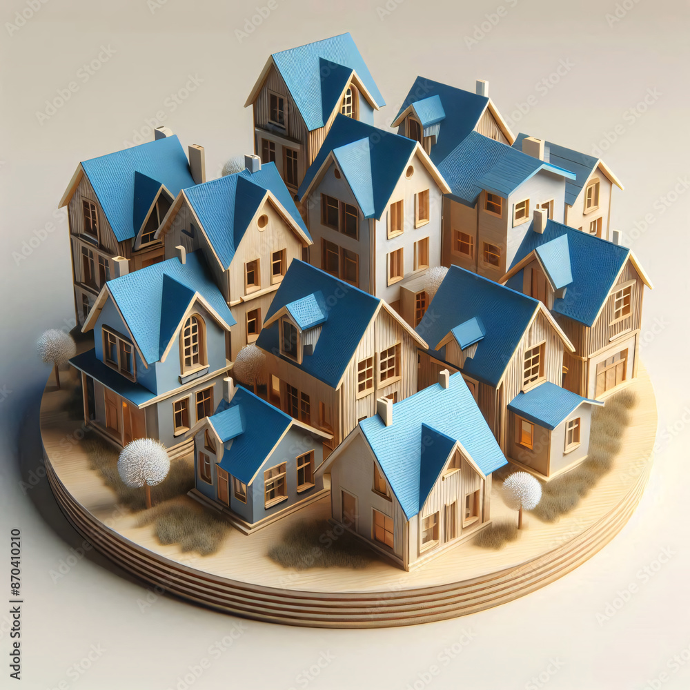 Abstract concept of a house, depicted as a simple 3D model with a roof ...