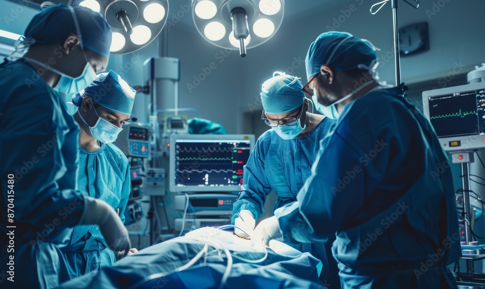 Highly skilled surgeons and medical staff performing a complex ...