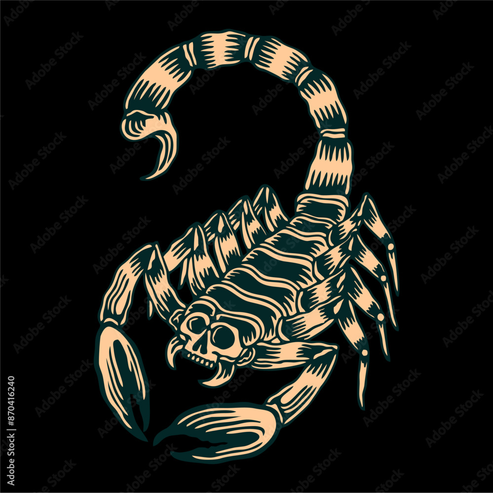 vector artwork illustration tracing scorpion head human skull . Can be ...