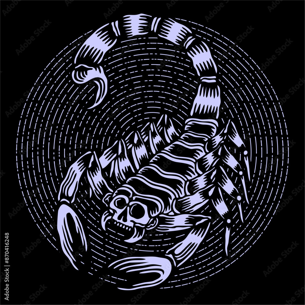 vector artwork illustration tracing scorpion head human skull . Can be ...