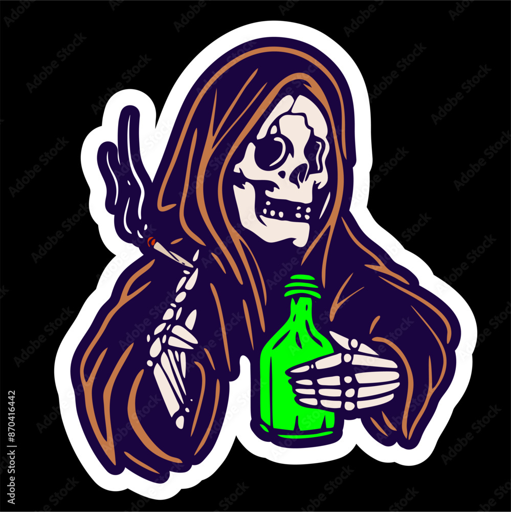vector illustration tracing artwork of grim reaper skull smoke weed and ...