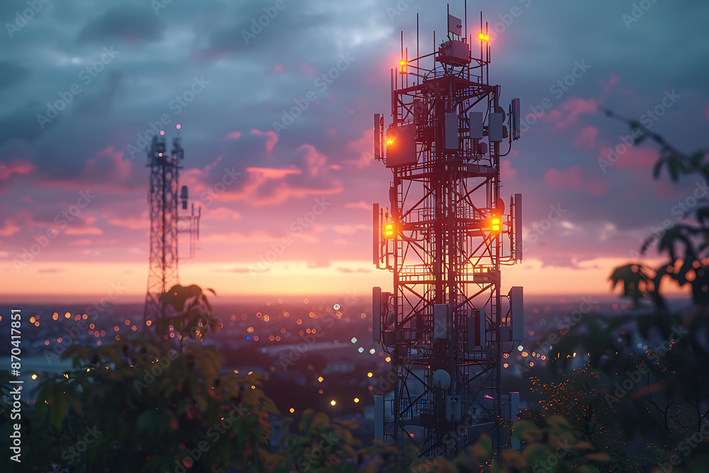 3d base station receiver. telecommunication tower 6g. polygonal design ...