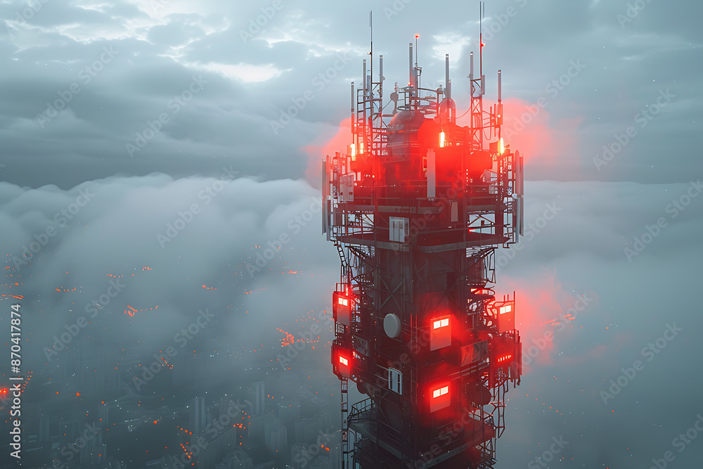 3d base station receiver. telecommunication tower 6g. polygonal design ...