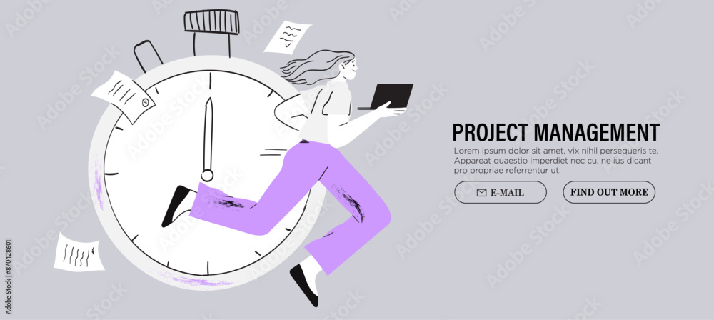 Time management concept. Modern flat digital illustration of time ...