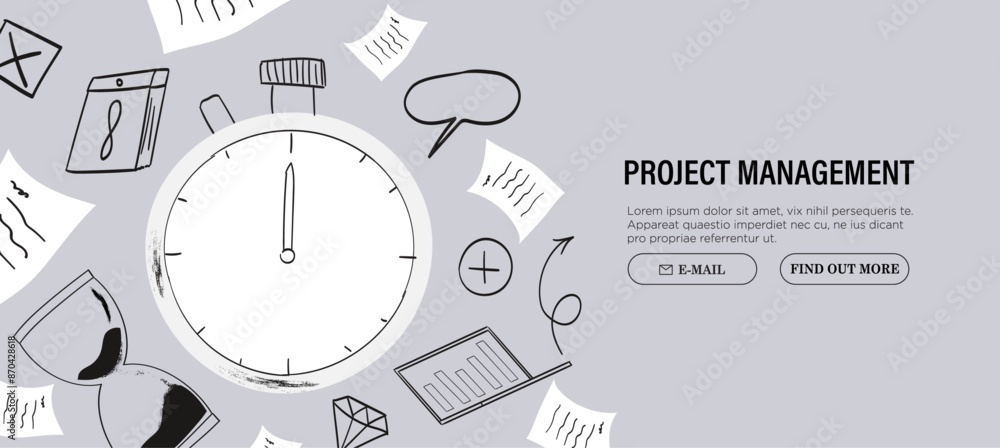 Project management process concept. Modern flat digital illustration of ...