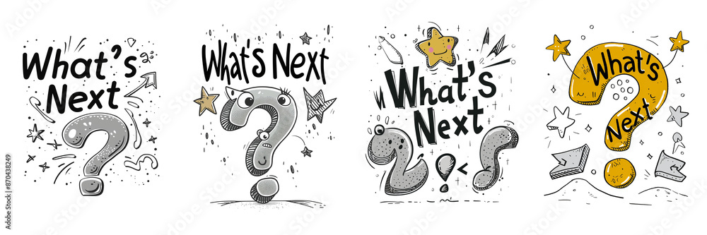 Set of cartoon style question mark with the text What's Next written ...