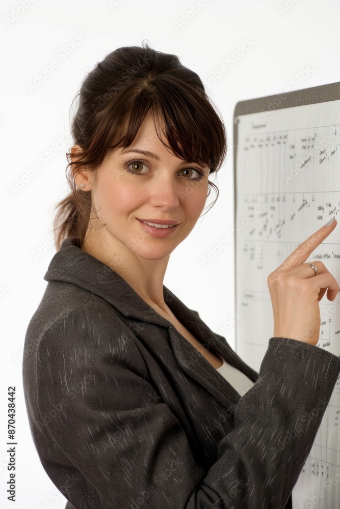 Teacher explaining grammar rules, pointing at a chart, Portrait half ...