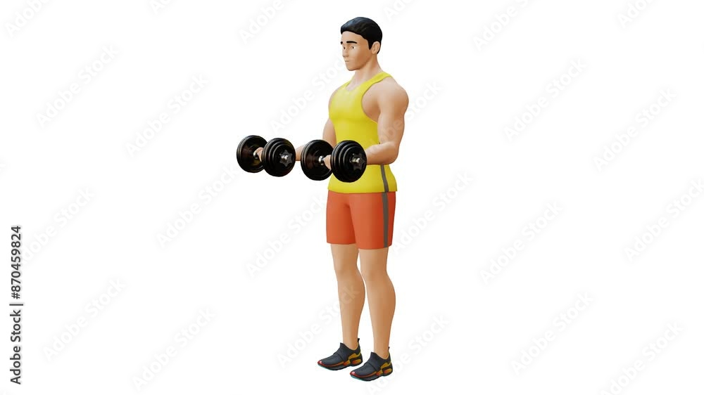 Man Character doing Dumbbell Biceps Curl. Bicep Workout in 3d animation ...
