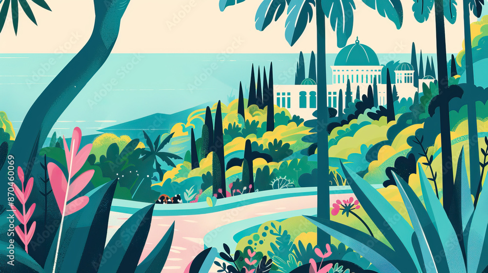 Risograph riso print travel poster, card, wallpaper banner illustration ...