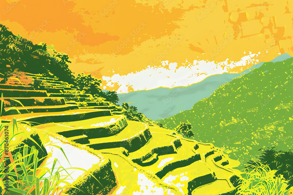 ภาพประกอบสต็อก Risograph riso print travel poster, card, wallpaper ...