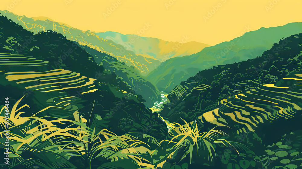 Risograph riso print travel poster, card, wallpaper banner illustration ...