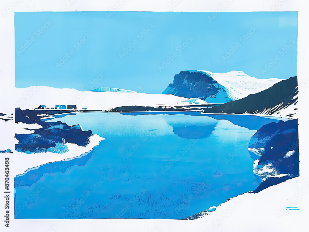 Risograph riso print travel poster, card, wallpaper banner illustration ...