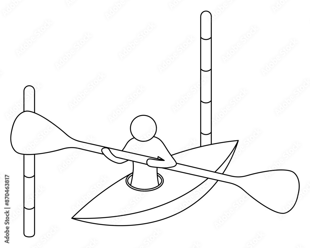 Rowing slalom. Sketch. Vector illustration. An athlete rows an oar ...