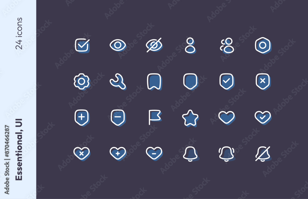 Essential icon collection for ui. Vector two color volume with splash ...