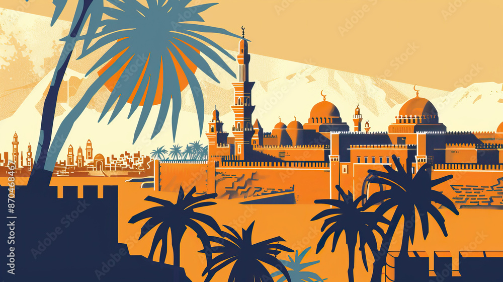 ภาพประกอบสต็อก Risograph riso print travel poster, card, wallpaper ...