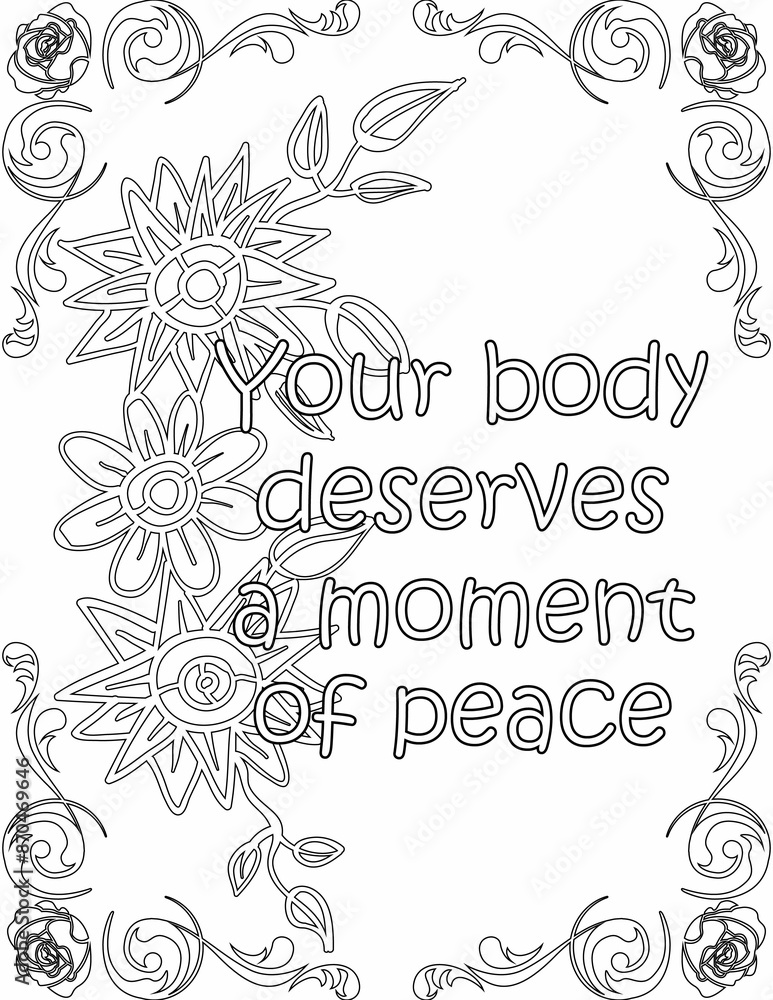 Printable floral coloring page for kids and adults with motivational ...