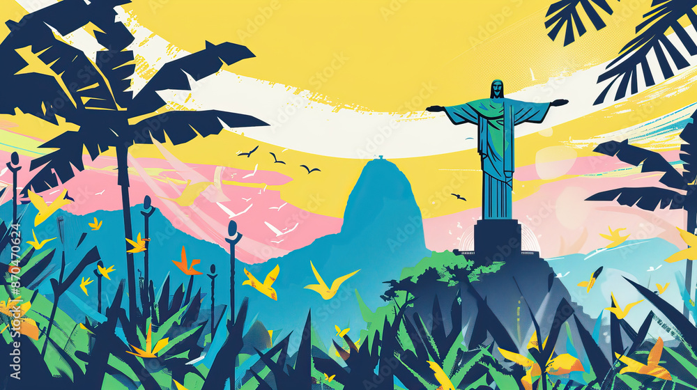 Risograph riso print travel poster, card, wallpaper or banner ...