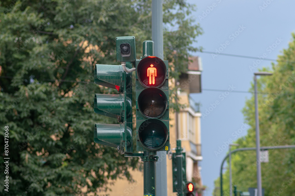 traffic light, road sign with a red shape and light, indicates that you ...