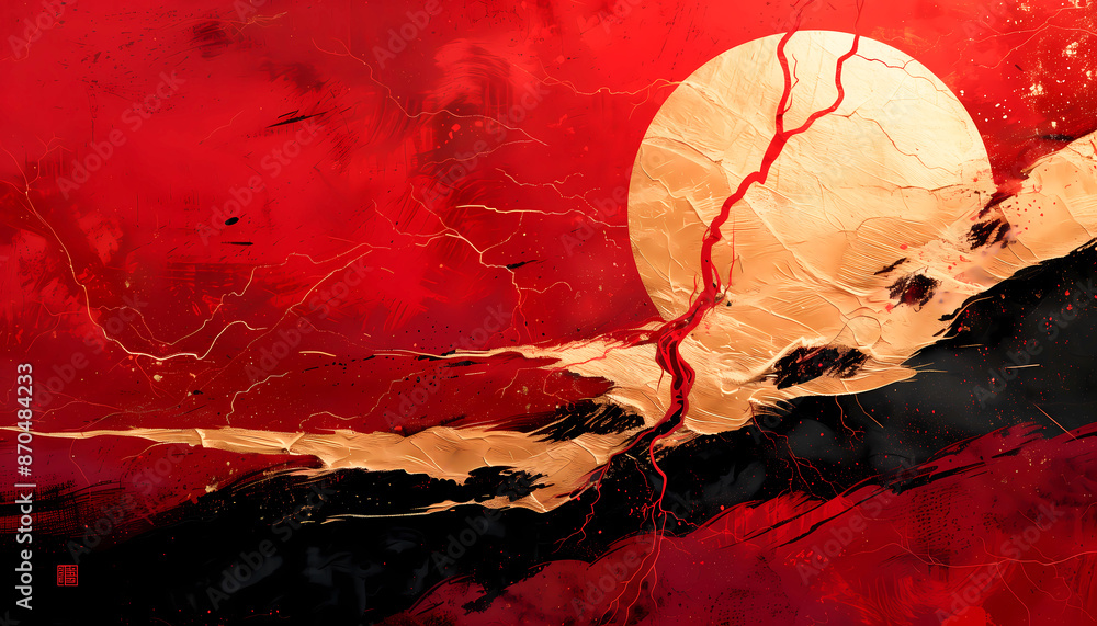 Photo kintsugi art japanese wallpaper, cracked wall with sun ...