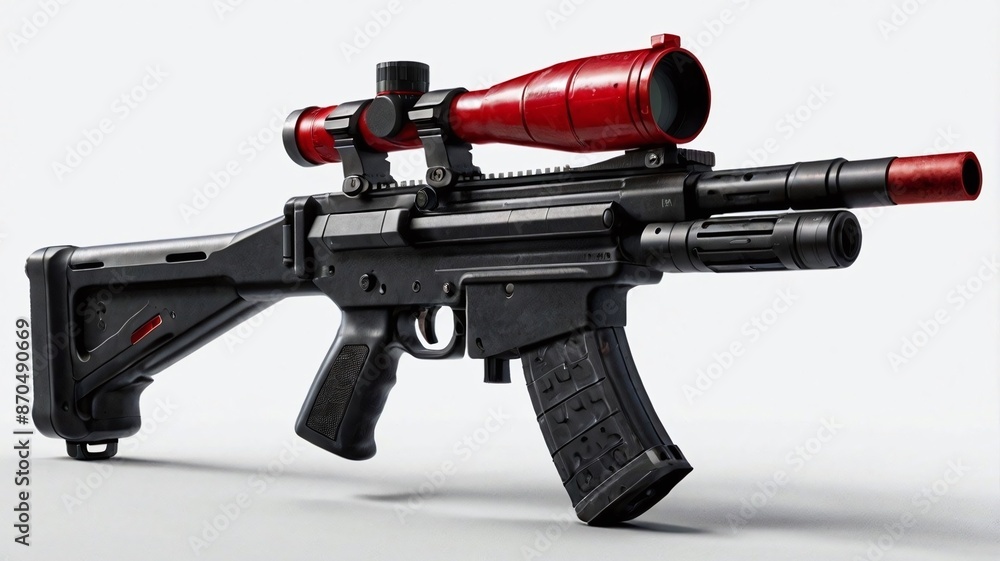 video game sniper rifle with black and red color combination. The rifle ...