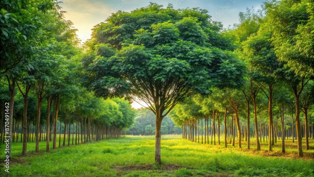 Lush and green rubber tree in the wild, Ficus elastica, rubber fig ...