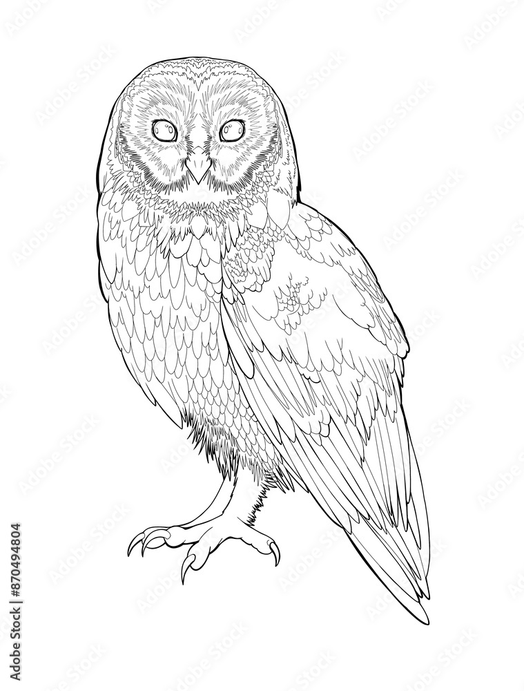 Detailed owl bird drawing Line Art coloring book realistic clipart ...