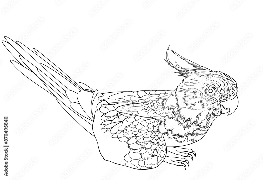 Line Art Nymph parrot drawing bird outline coloring book clip art ...