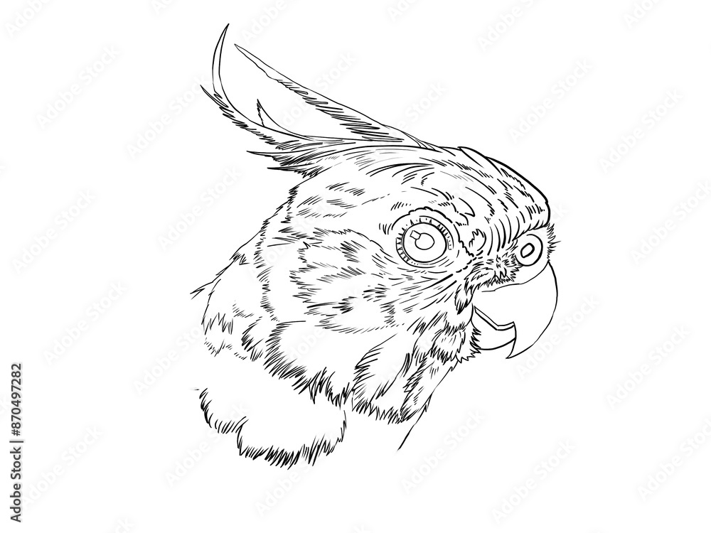 Line Art Nymph parrot drawing bird outline coloring book clip art ...