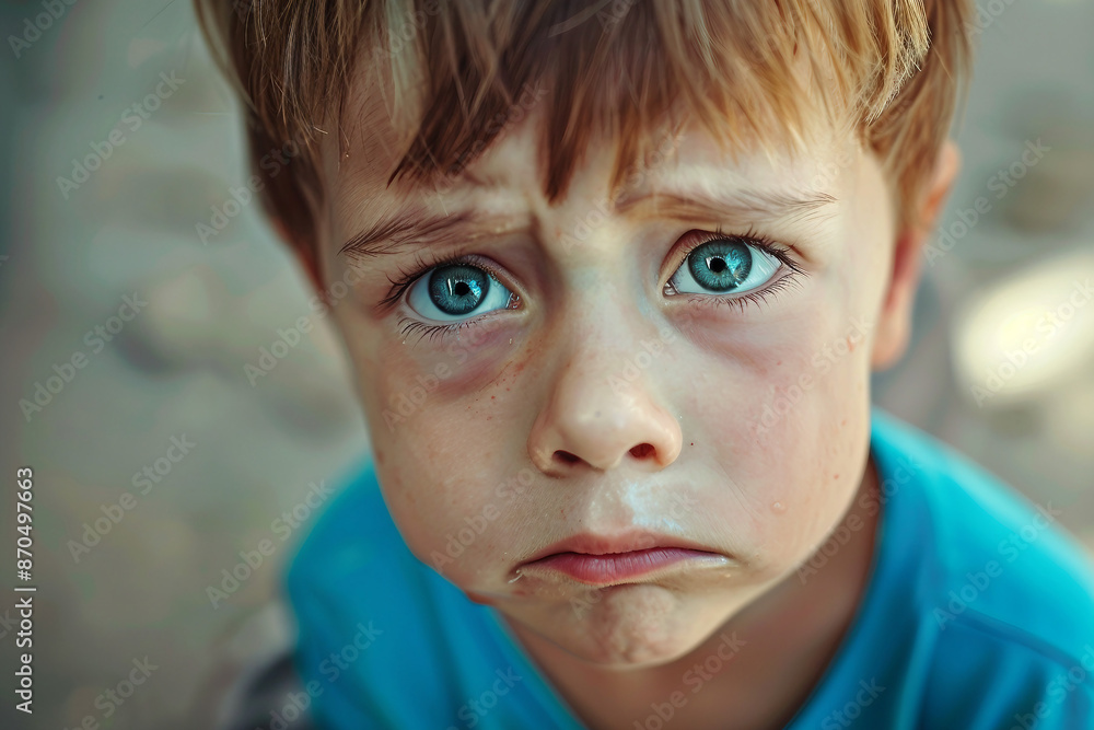 Poor little kid lost in big city forest woods airport street ...