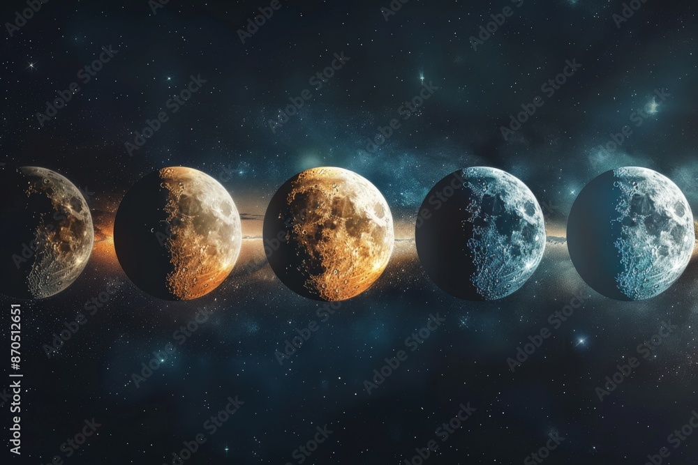 Phases of the Moon in Space. Stock Photo | Adobe Stock