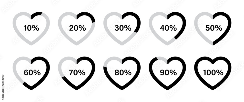 Heart health loading progress infographics with percentage set in stoke ...