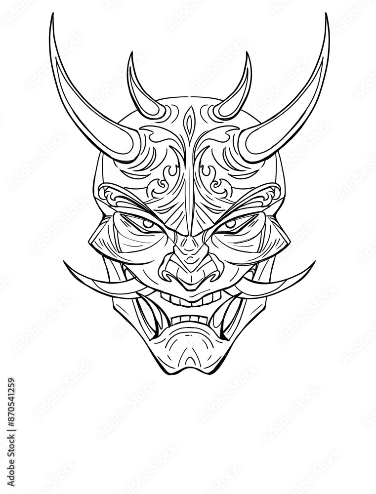 Oni Mask 2D Digital drawing detailed Japan demon face painting with ...