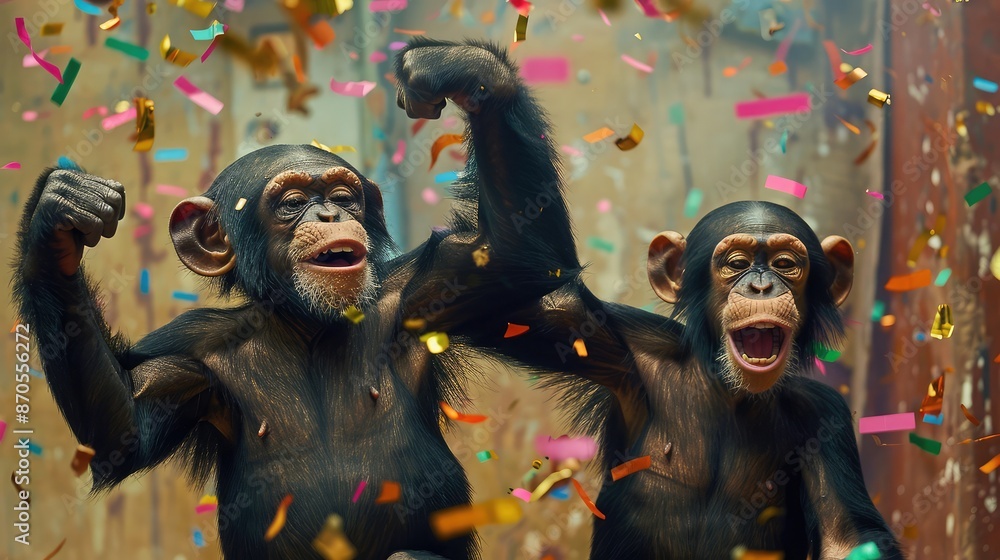 Playful monkey troop swinging through the jungle canopy, their lively ...