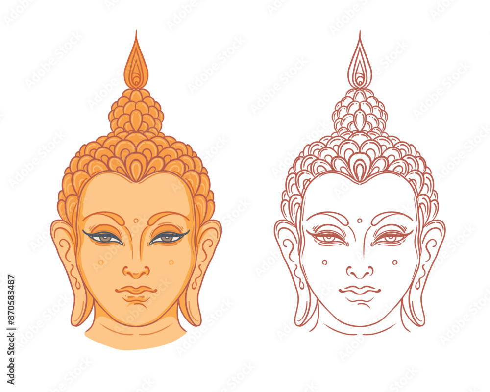 Buddha face isolated on white. Esoteric vintage vector illustration ...