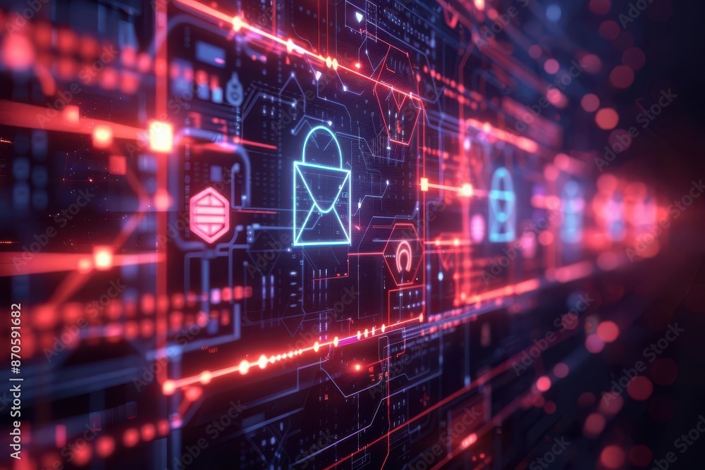 ภาพประกอบสต็อก Animated depiction of a phishing attempt being blocked ...