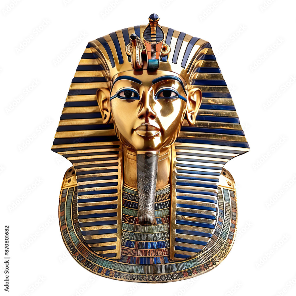 Detailed replica of king tut's burial mask on a transparent background ...