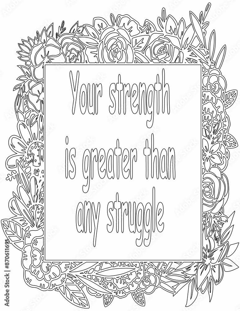 Printable floral coloring page for kids and adults with affirmation ...