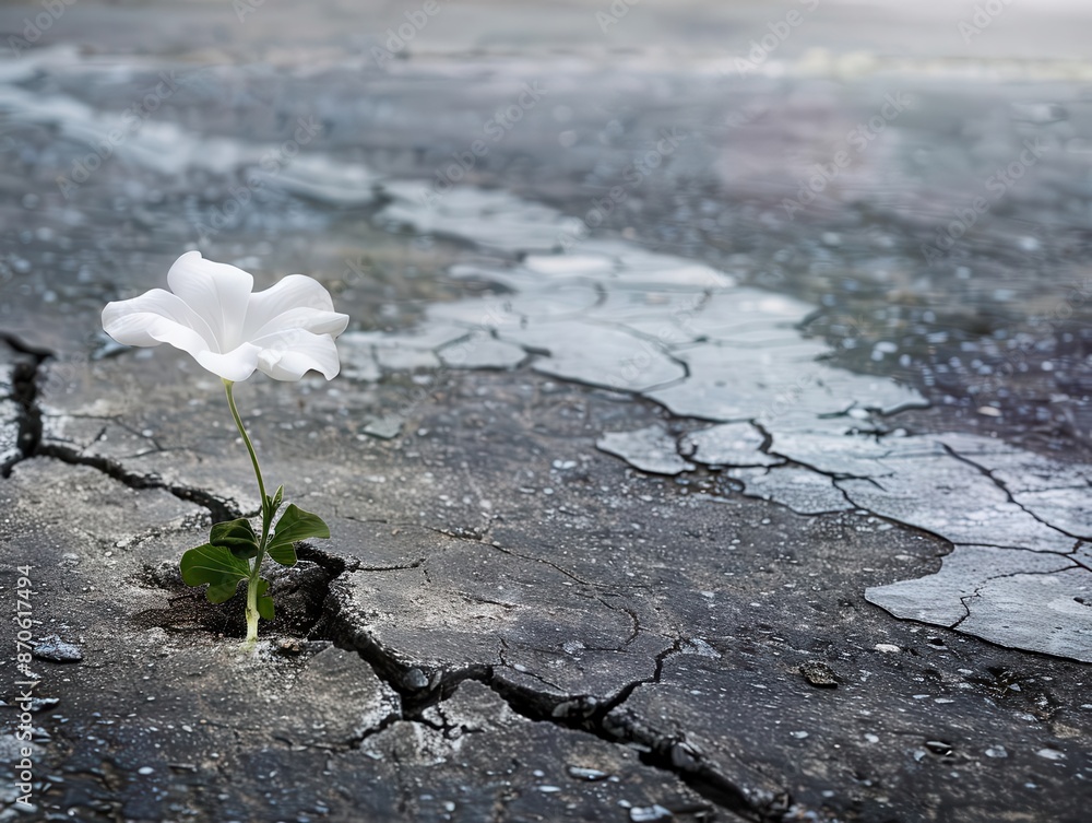 resilient flower emerging from cracked urban pavement delicate petals ...