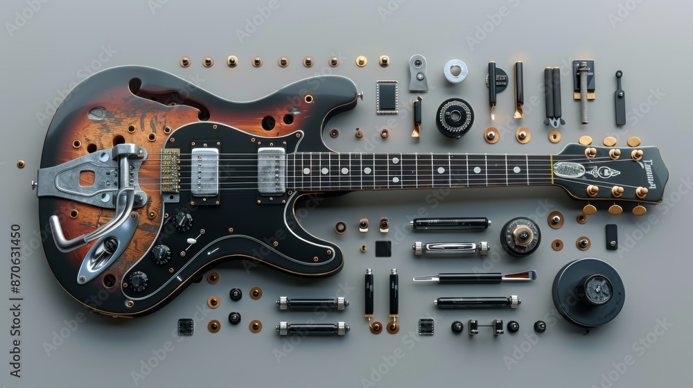 Exploded Diagram of an Electric Guitar Stock Photo | Adobe Stock