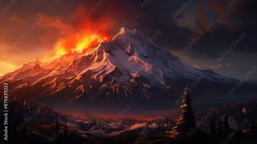 The volcanic peaks of the Cascades Range, with their fiery eruptions ...