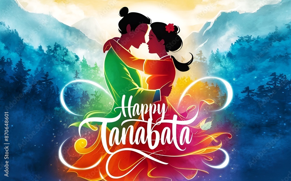Tanabata day, the day of all lovers. Asia, Japan, China. Poster, banner ...
