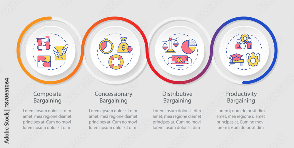 Collective bargaining standards loop infographic template. Data ...
