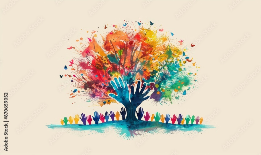 Giving and social responsibility concept illustration with colorful ...