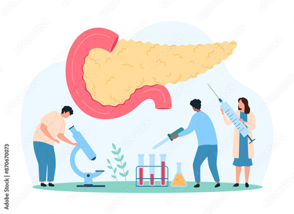 Diagnosis and treatment of pancreatic diseases, medical analysis. Tiny ...