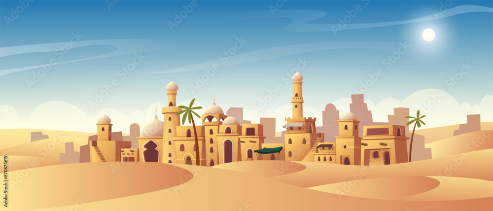 Islamic city. Urban landscape with traditional islamic buildings exact ...