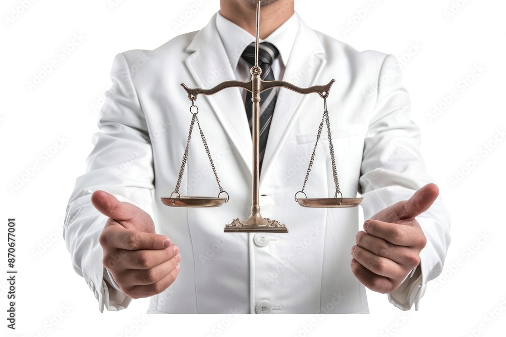Lawyer holding scales of justice, Portrait half-body, hyper-realistic ...